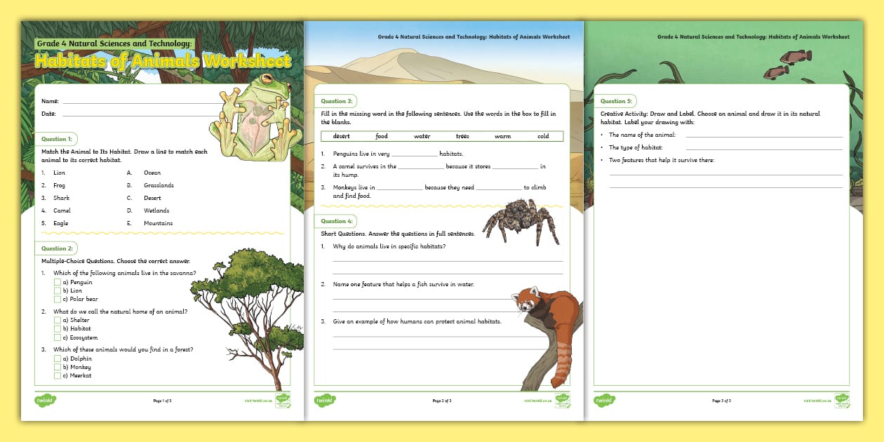 Habitats of Animals Differentiated Activity Sheet - Twinkl
