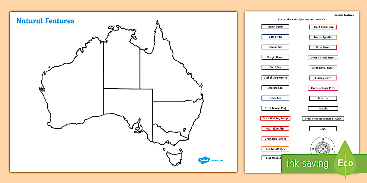 Editable Australian States and Territories Natural Features Puzzle
