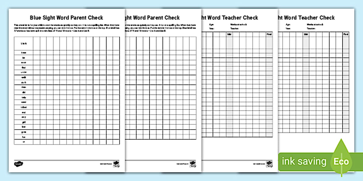 Blue Reading Sight Words Checklist (teacher made) - Twinkl