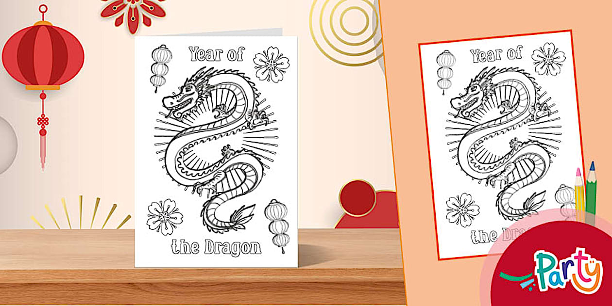 Year of the Dragon Colouring Card | Twinkl Party - Twinkl