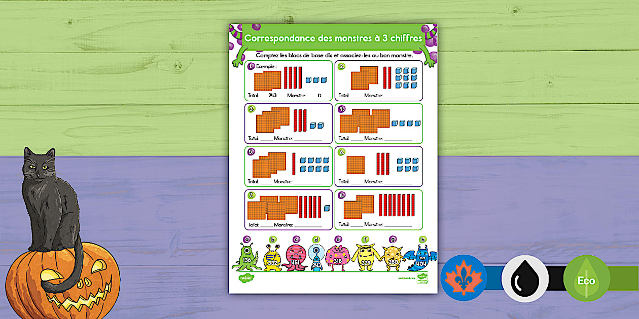 Monster Math Place Value to 100s Worksheet French - Twinkl