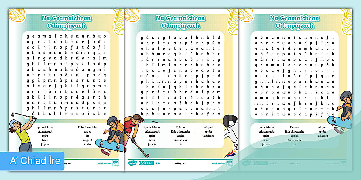 Na Geamaichean Oilimpigeach Faclan-falaichte (teacher made)