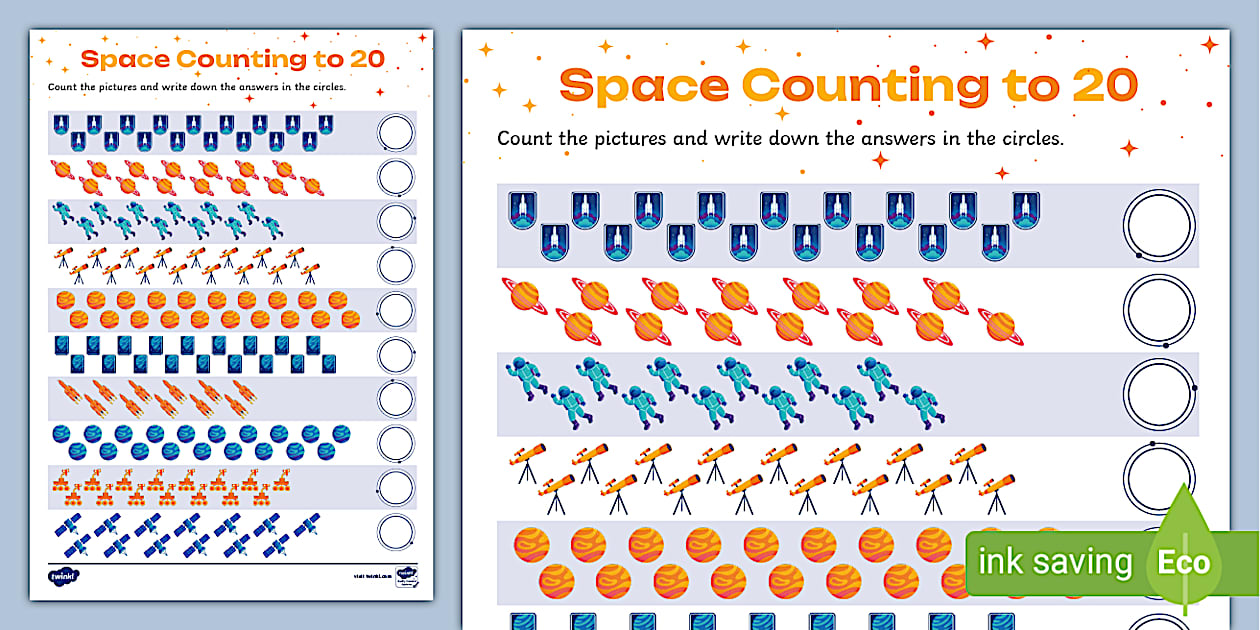 👉 Space Counting to 20 Worksheet (teacher made) - Twinkl