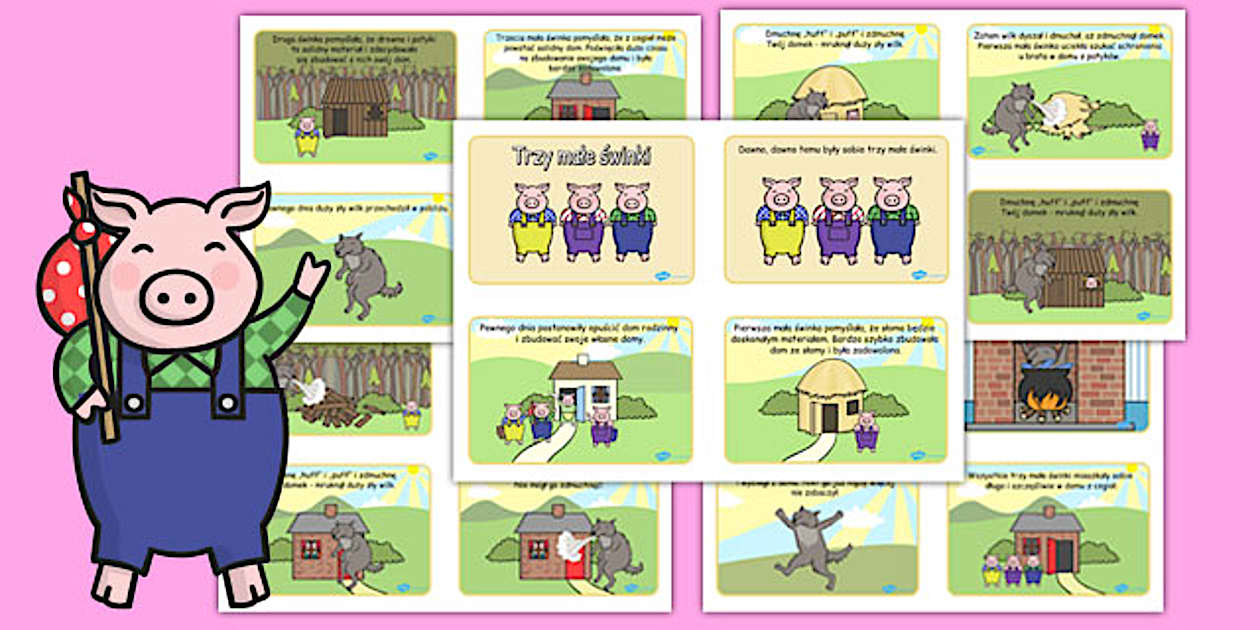 Black and White The Three Little Pigs Story 4 per A4 Text Polish ...