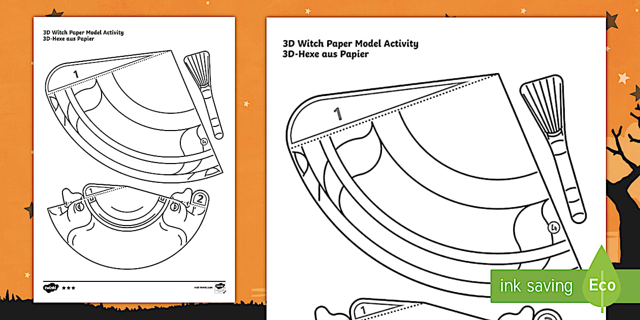Simple Halloween 3D Witch Paper Craft English/German