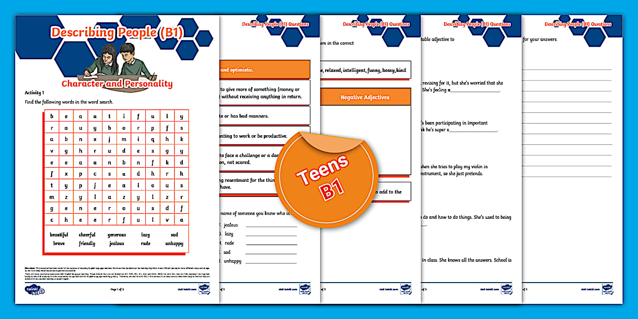 ESL Describing People Worksheet B1 (teacher made) - Twinkl