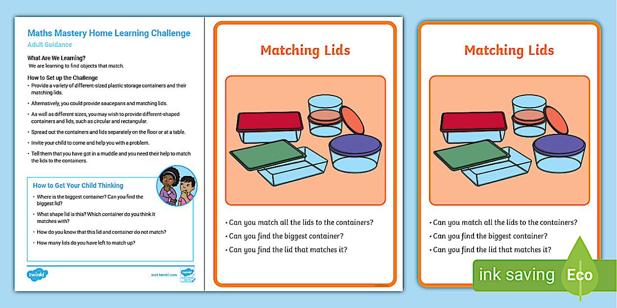 Maths Mastery Matching Home Learning Challenge:Matching Lids