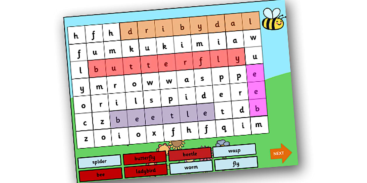 Minibeast Interactive Wordsearch PowerPoint (teacher made)