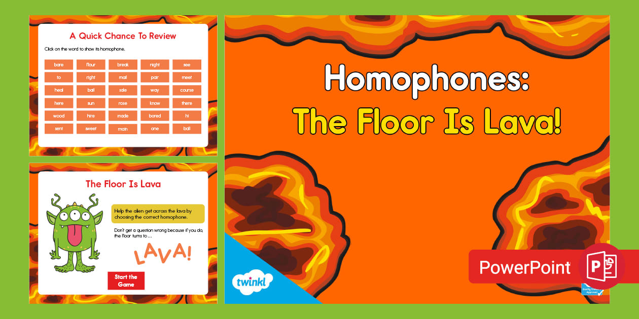 Homophones: The Floor Is Lava! PowerPoint for K-2nd Grade