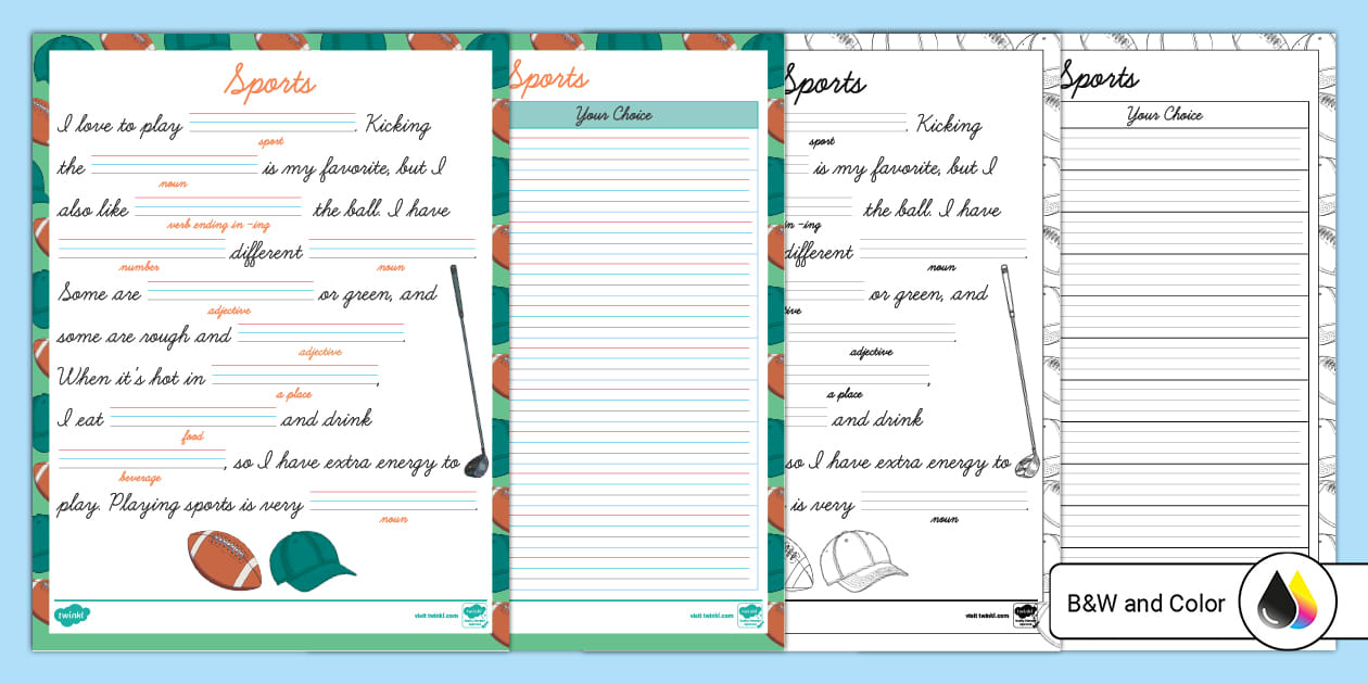 Sports Laugh Libs Cursive Writing Activity (teacher made)