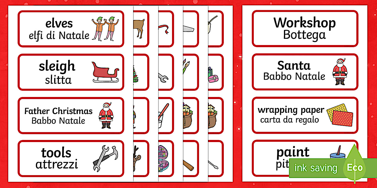 Santa’s Workshop Role Play Topic Word Santa Labels - Parents