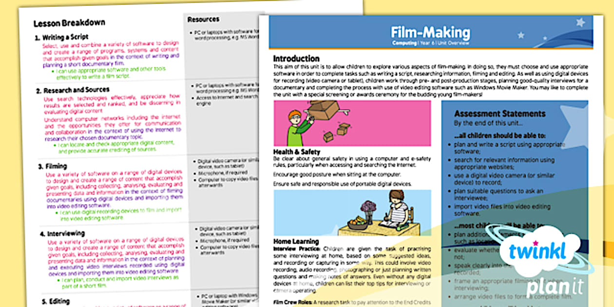 Computing: Film-Making Year 6 Planning Overview - Twinkl