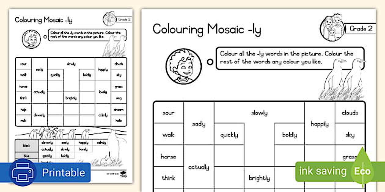 Grade 2 Phonics: Colouring Mosaic -ly (teacher made)