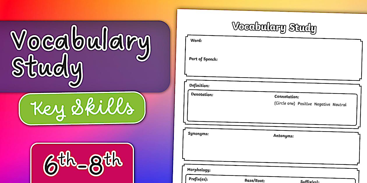 Vocabulary Study Worksheet for 6th-8th Grade - Twinkl