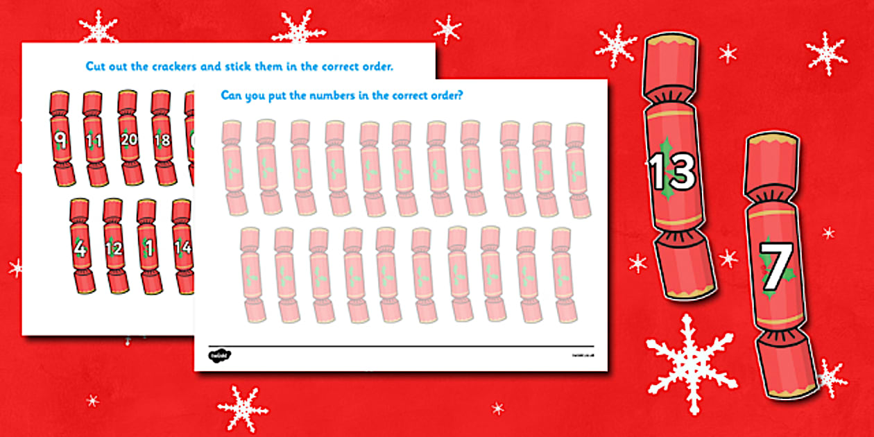 Christmas Number Ordering (Christmas Crackers) - Twinkl