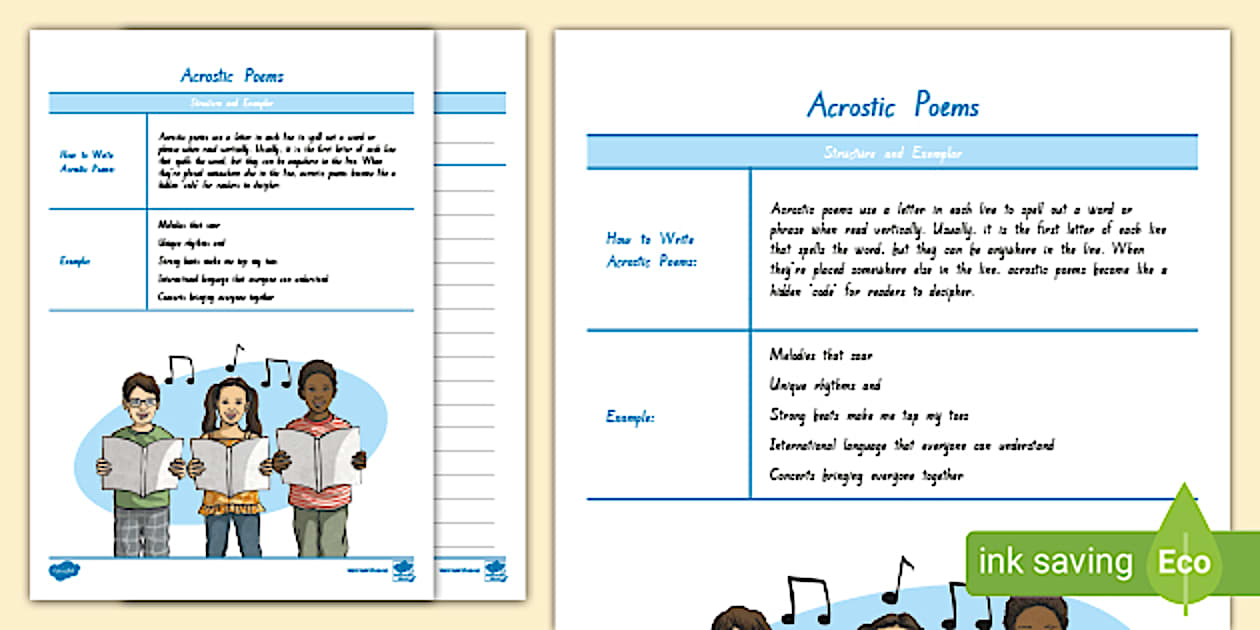 Level 3 Writing: Poetry - Acrostic Worksheet (teacher made)