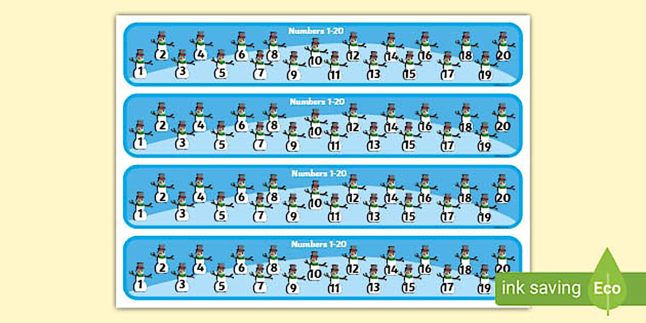 Snowman Number Strips 1-20 - Twinkl