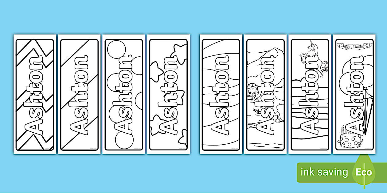 Ashton Name Simple Colouring Bookmarks | Twinkl | KS1