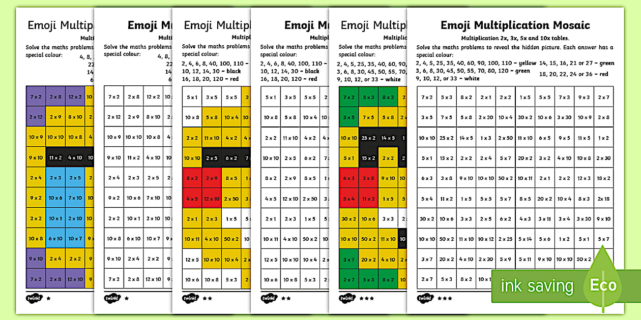Editable KS1 Emoji Multiplication Mosaic Differentiated Worksheets