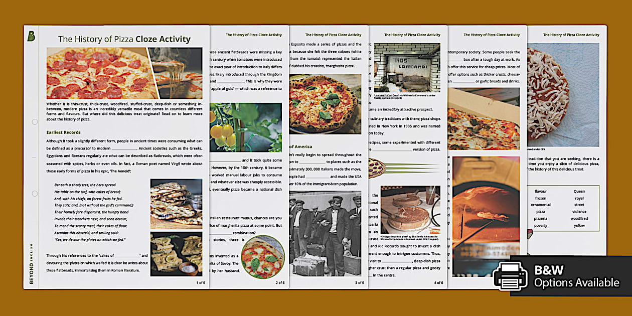 Pizza History Cloze Activity (teacher made) - Twinkl
