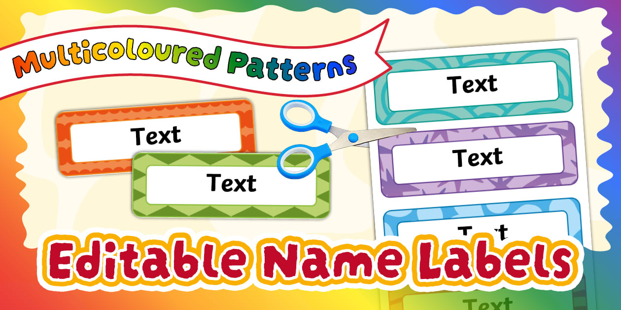Multicoloured Patterns Editable Name Labels