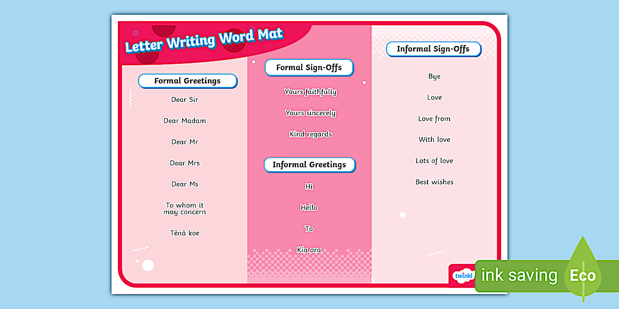 Level 2 Formal Letter Writing Word Mat (teacher made)