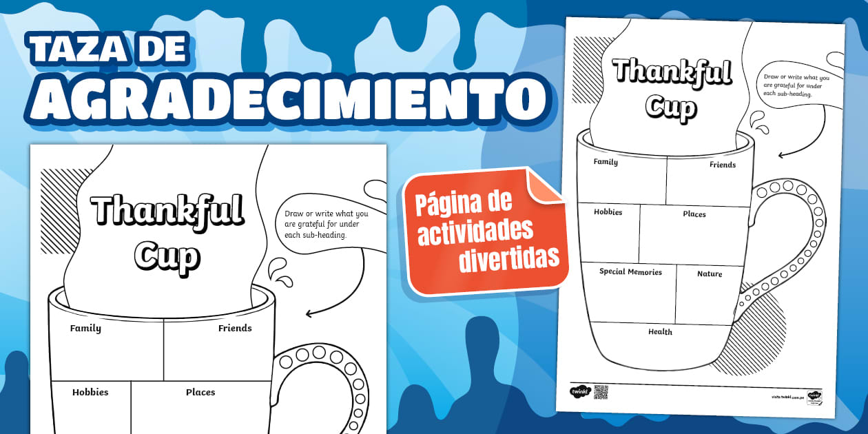 Plantilla de escritura: Taza de agradecimiento