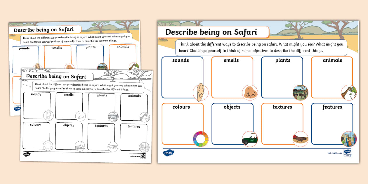 On Safari Adjectives Worksheet - Twinkl