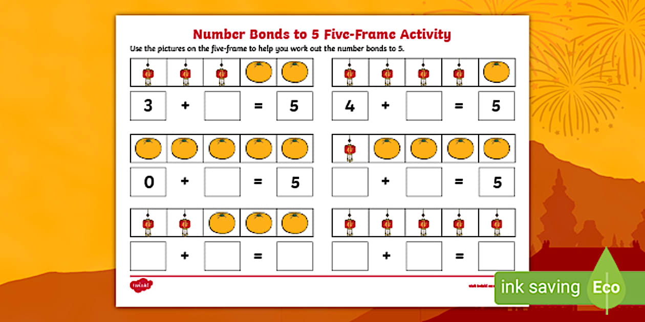 👉 Number Bonds to 5 Chinese New Year Five-Frame Activity