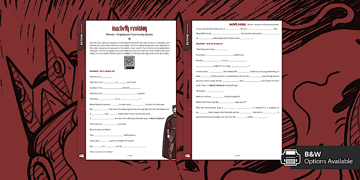 Macbeth: Themes - Kingship and Tyranny Key Quotes - Twinkl