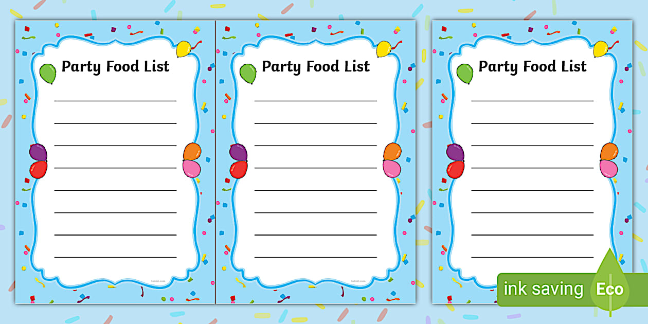Editable Birthday Party Food List (teacher made) - Twinkl
