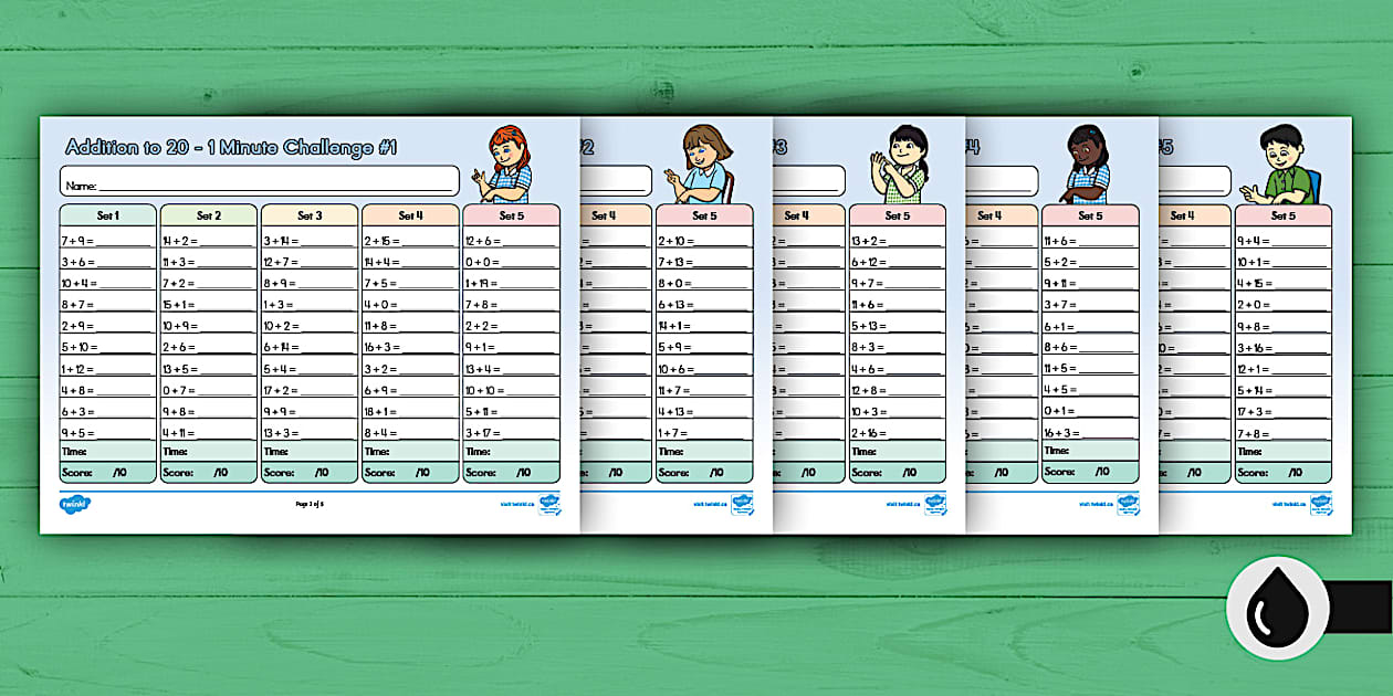 Addition to 20 - 1 Minute Challenge (profesor hizo) - Twinkl