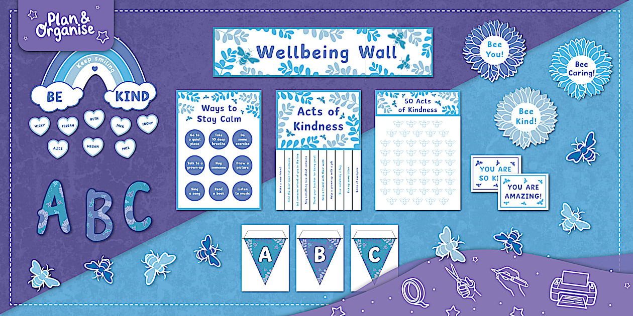 Blue Wellbeing Pack | Classroom Display Pack | Buzzing Bees