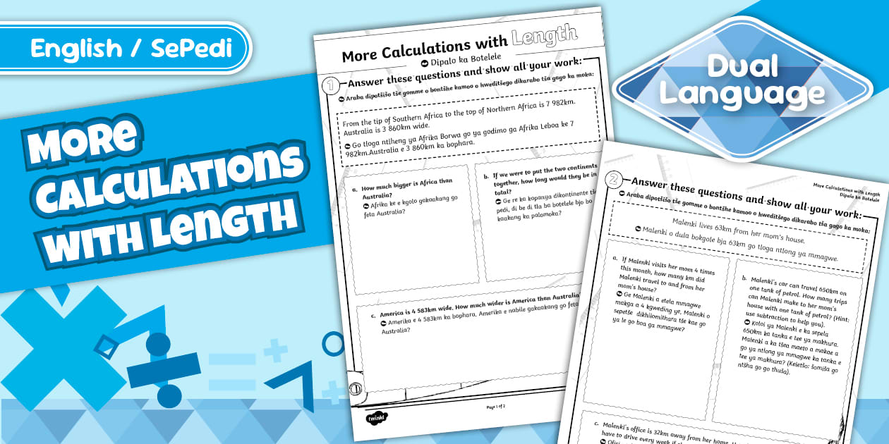 Grade 4 Maths More Calculations with Length - Sepedi/English
