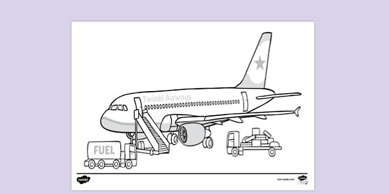 Aeroplane With Stairs Fuel Tanker And Baggage Truck Colouring | Colouring