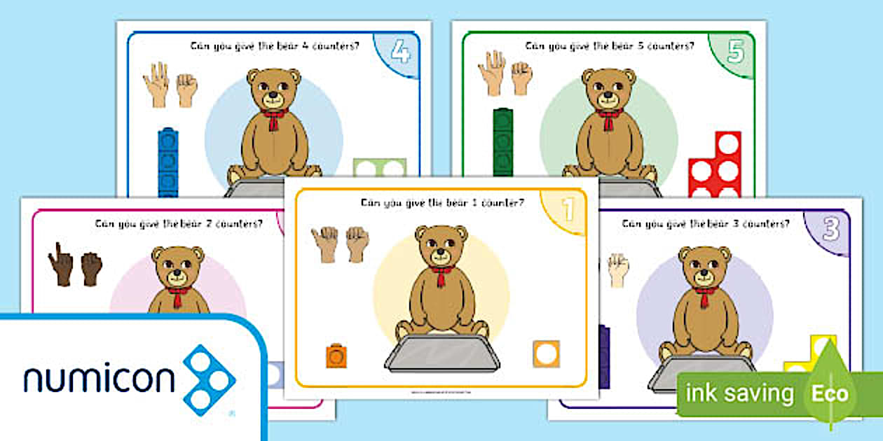 👉 1 to 5 Teddy Bear Numicon Mats (Teacher-Made) - Twinkl