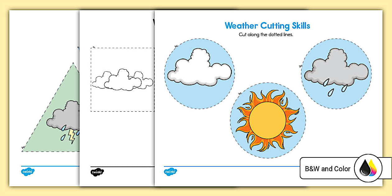 Weather Cutting Skills Worksheet - Twinkl