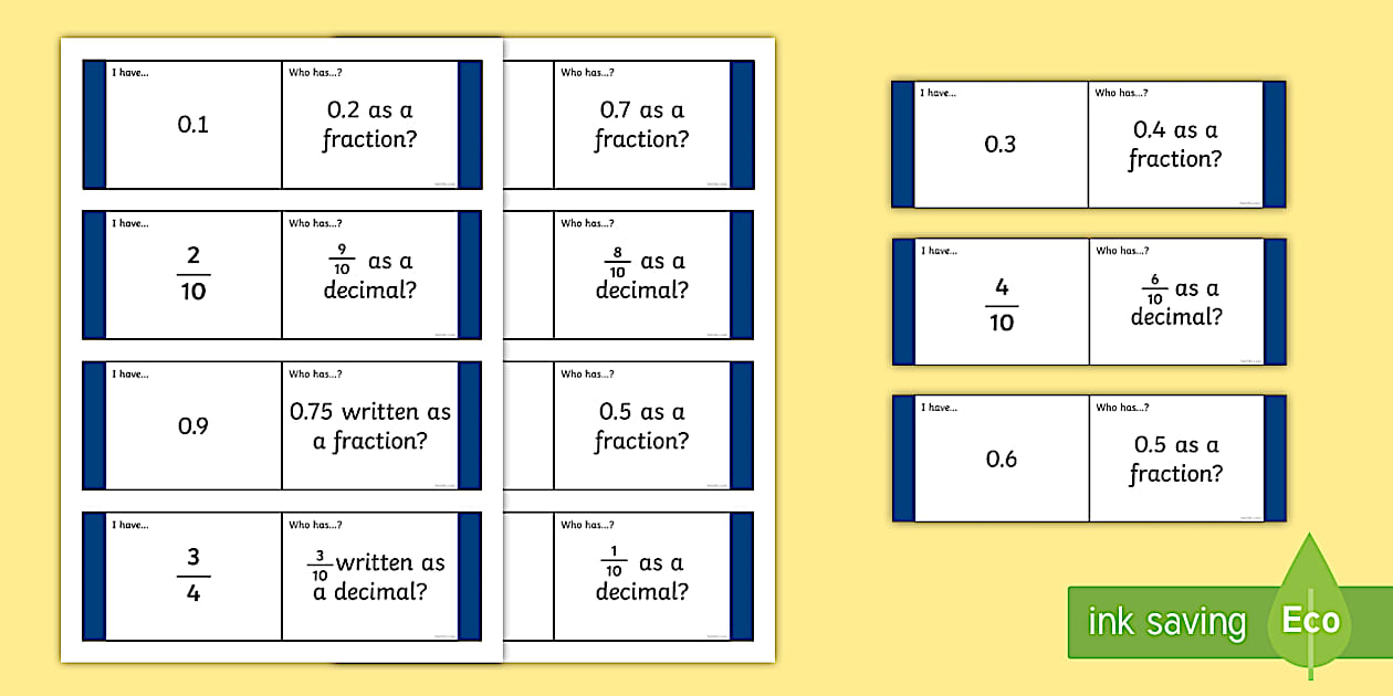 Year 4 Converting Decimals and Fractions Loop Cards - Twinkl