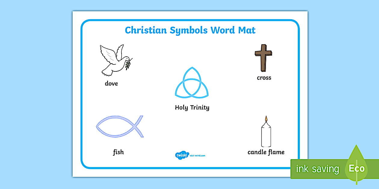Cursive Christian Signs and Symbols Word Mat - Twinkl