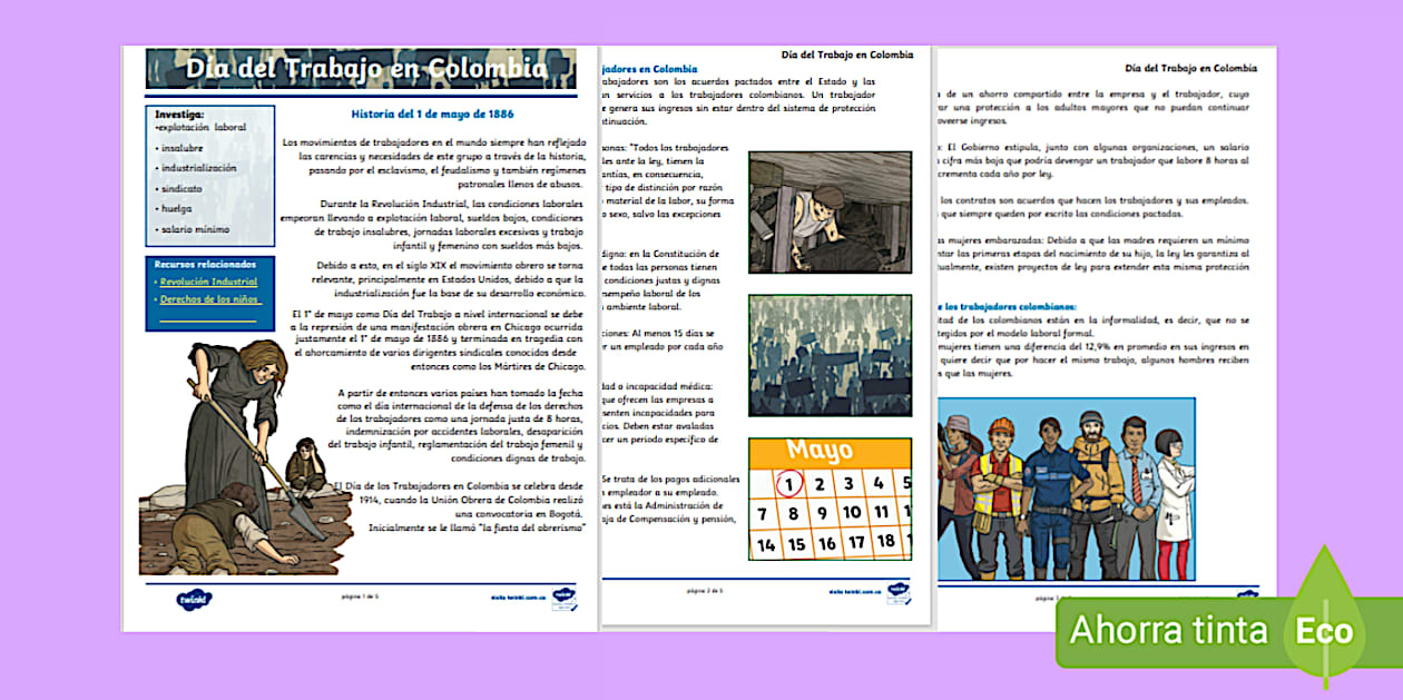 Comprensión de lectura El día del trabajo - Twinkl Colombia