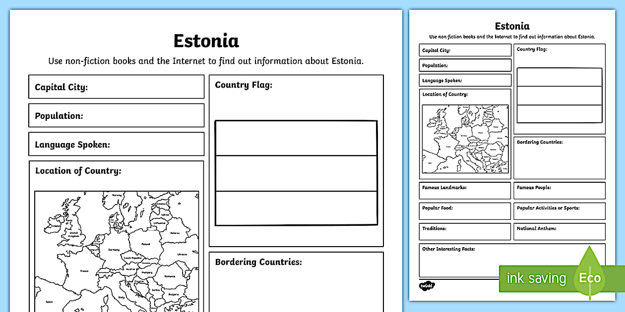 Estonia Fact File Writing Template (teacher made) - Twinkl