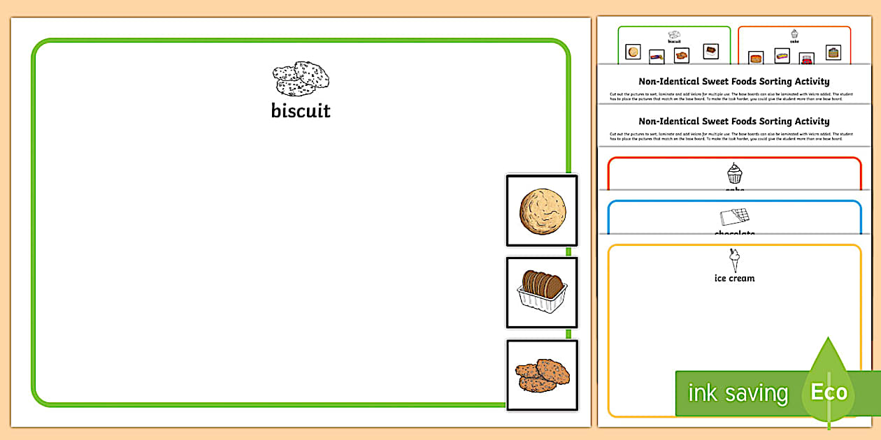Workstation Pack: Non Identical Sweet Foods Sorting Activity Pack