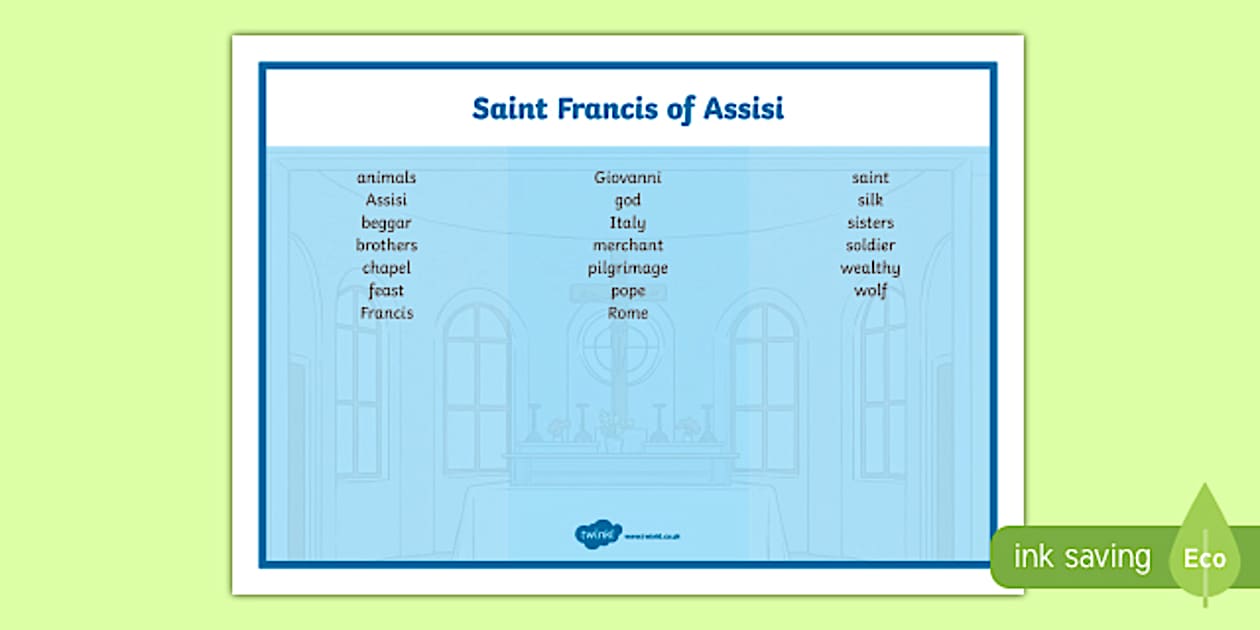Cursive Saint Francis of Assisi Word Mat (teacher made)