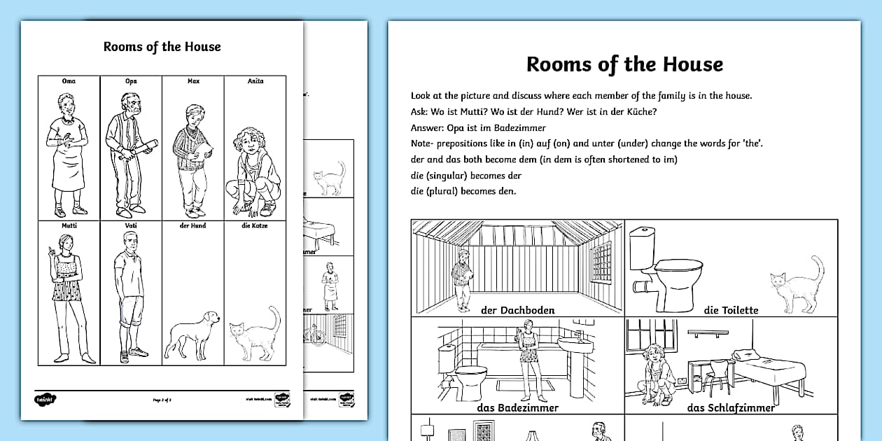 The House in German - Rooms of the House Worksheet German