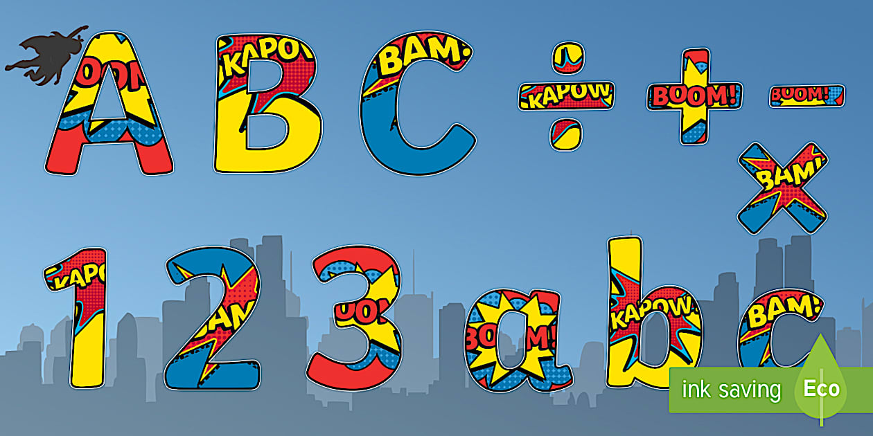 Superhero Comic Words Display Lettering