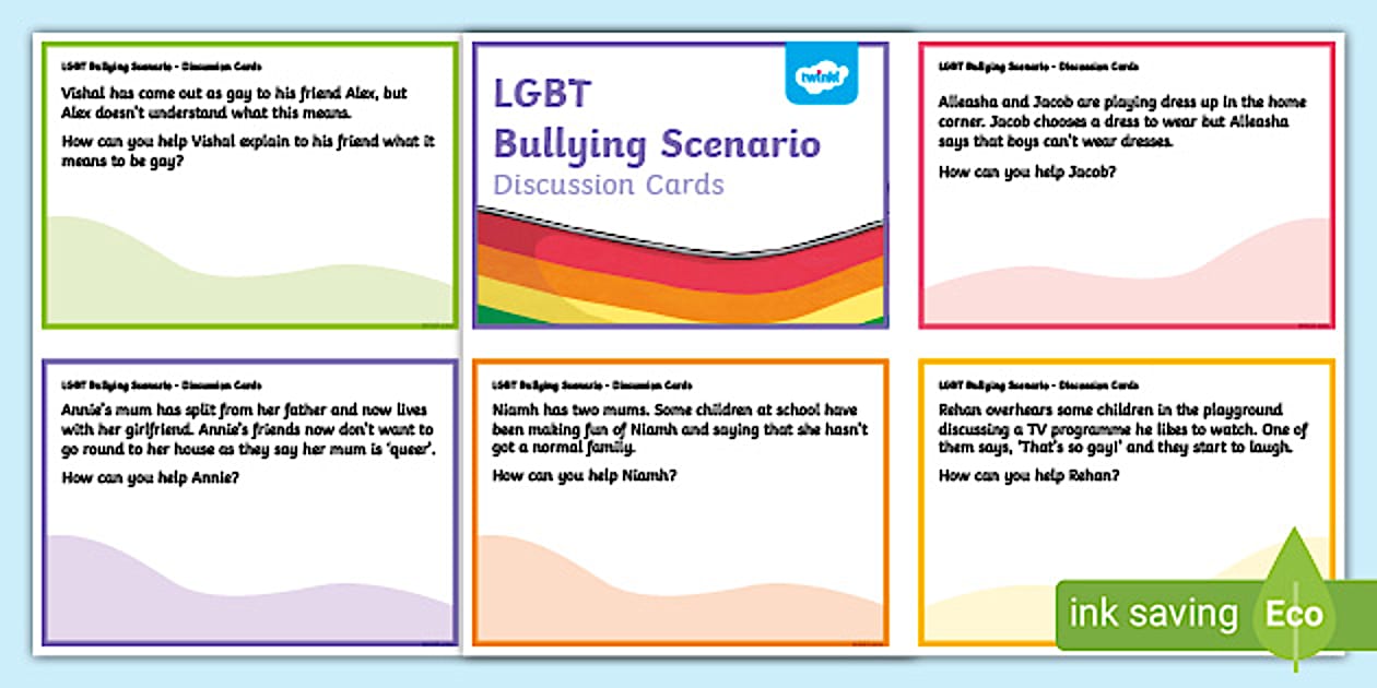 Editable LGBT Bullying Scenario Discussion Cards - Twinkl