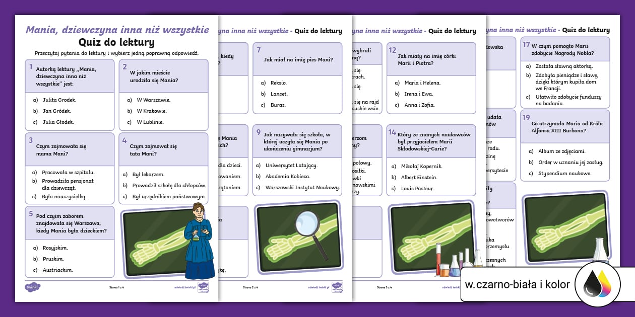 Mania, dziewczyna inna niż wszystkie | Quiz z pytaniami | Karta pracy