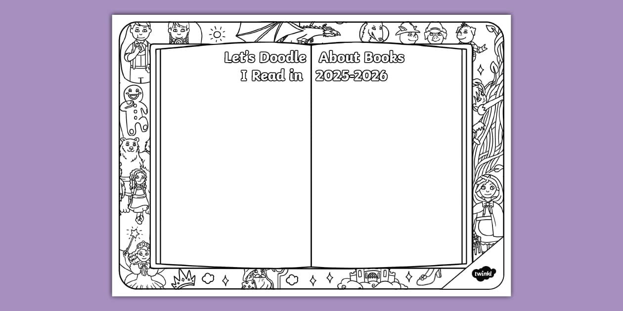 Let's Doodle About Books I Read in 2025-2026 Colouring Page