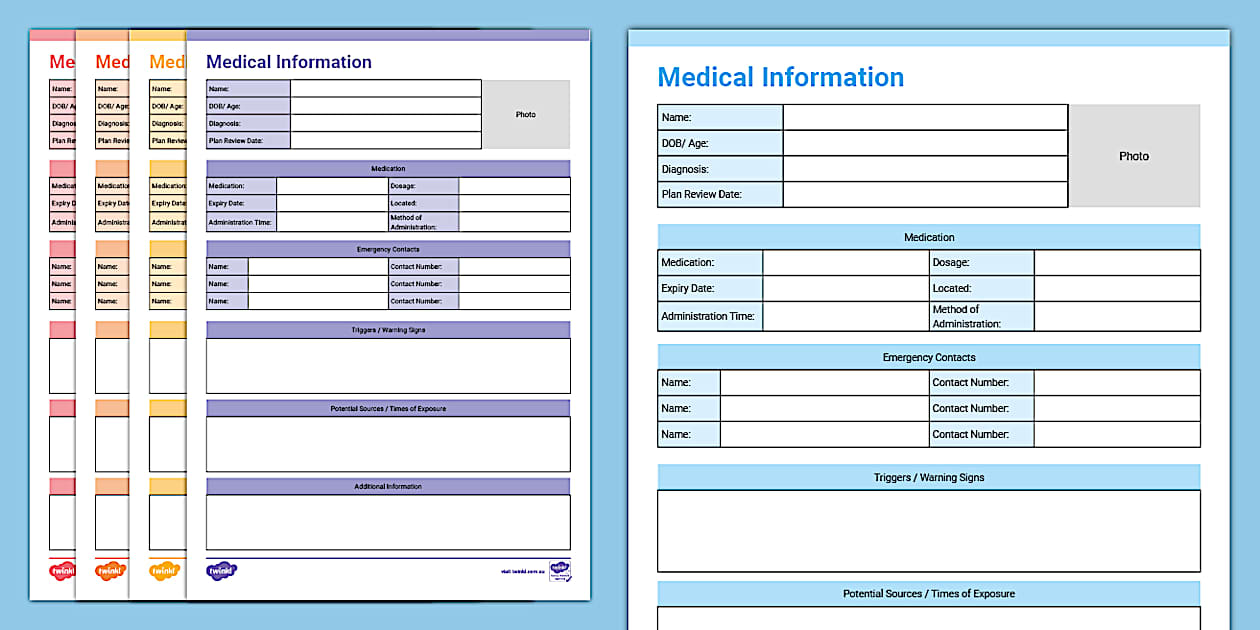 Medical Information Template (teacher made) - Twinkl