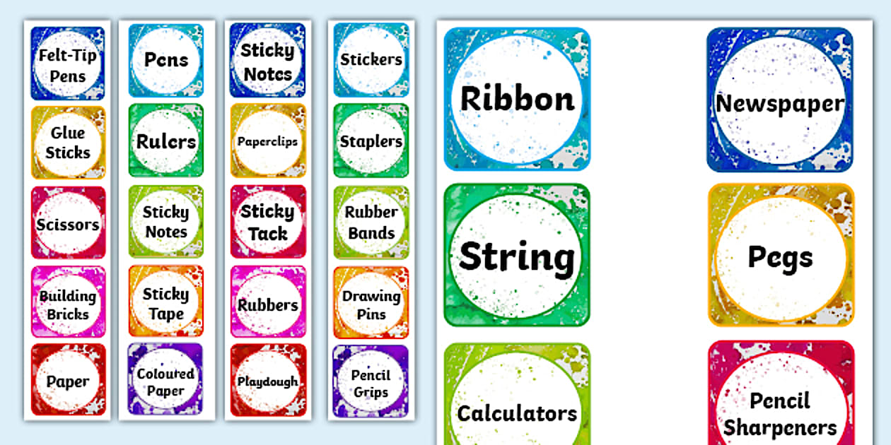 Editable Watercolours Square Peg Labels - Twinkl